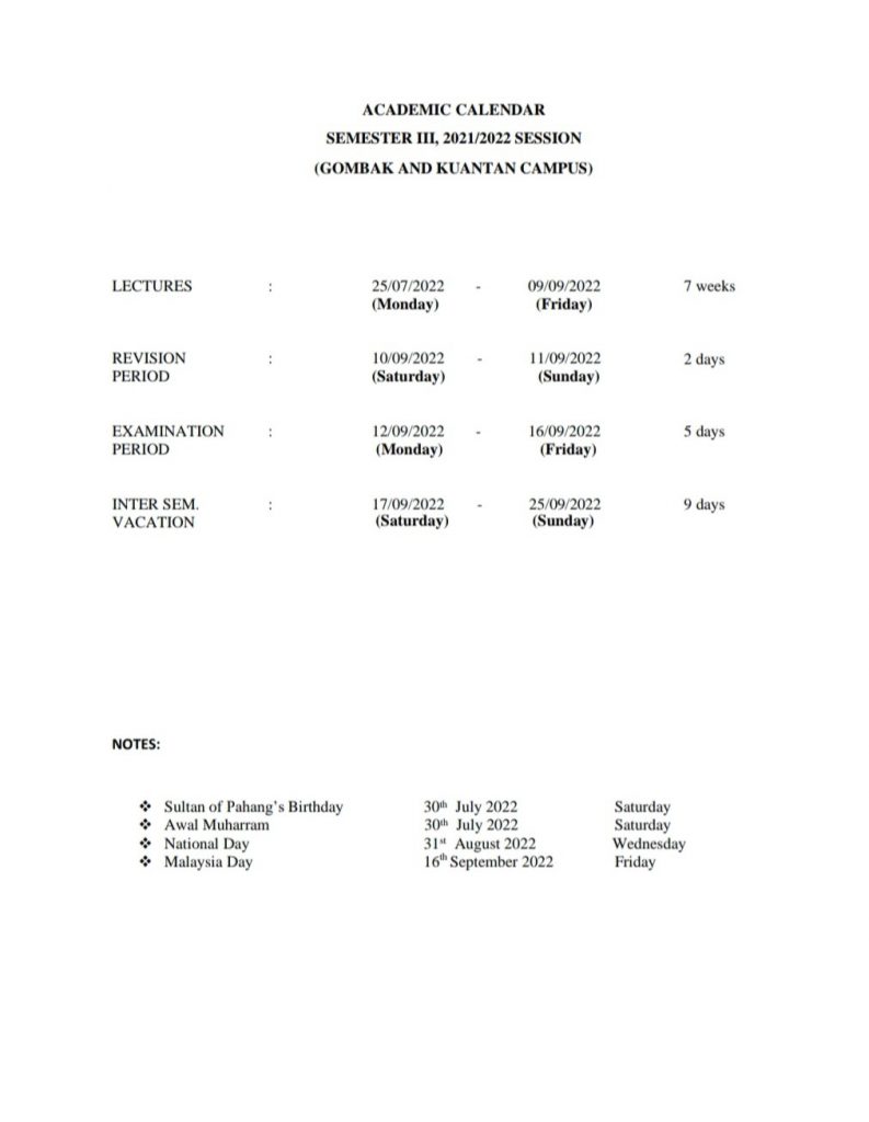 Updates on Academic Calendar 2021-2022 – IIUM Today